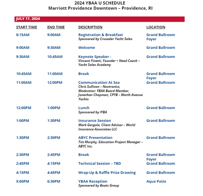 YBAA | Yacht Brokerage University